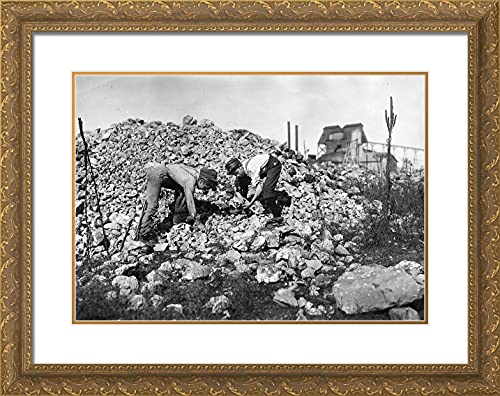 ArtDirect Hine, Lewis Wickes 24x19 Gold Ornate Framed Art Print with Double Matting Titled: Two Young Boys Collecting Rocks