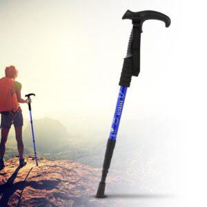 Trekking Poles, Telescopic4 Steps 54-113cm (21.3-44.5inch) Walking Sticks, Aluminum Alloy EVA Telescopic Walking Pole, Portable Walking Cane for Hiking Camping Blue