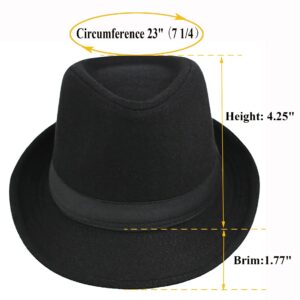 Mens Classic Plaid Manhattan Structured Gangster Trilby Fedora Hat Cuban Style Derby Hat Jazz Cap (Size M-L/7 1/4) Black