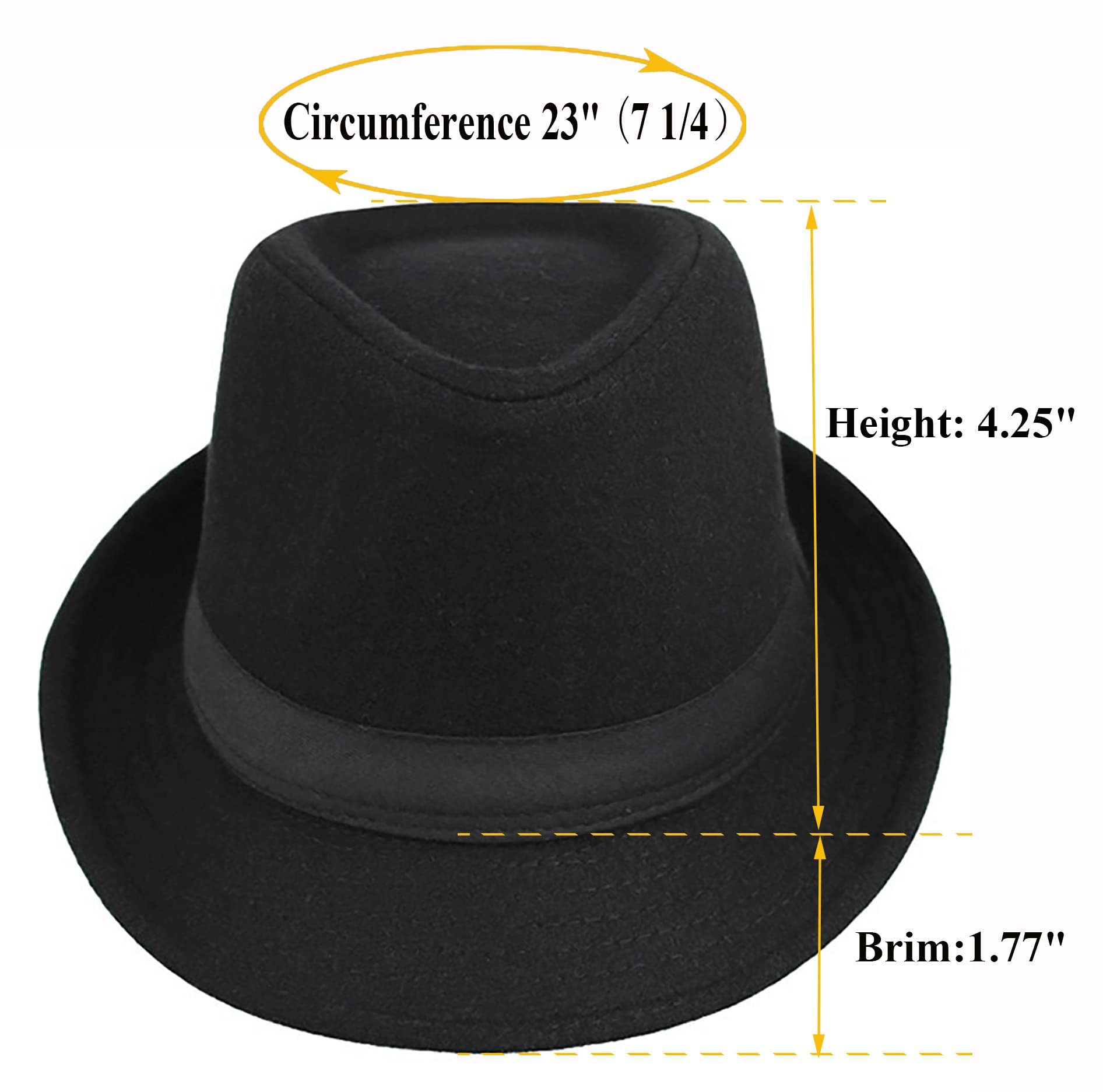 Mens Classic Plaid Manhattan Structured Gangster Trilby Fedora Hat Cuban Style Derby Hat Jazz Cap (Size M-L/7 1/4) Black