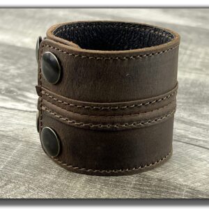 Anthology Gear Stylish Leather Cuff Bracelet Full Grain Wide Wristband For Men and Women (Unisex) Adjustable to 6" or 7 1/4" (Whiskey Brown, Small/Medium)