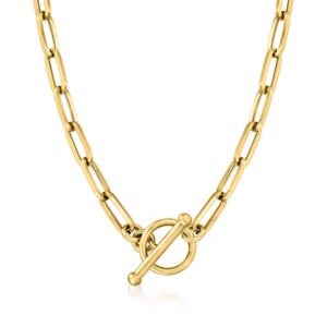 rs pure by ross-simons italian 14kt yellow gold paper clip link toggle necklace. 18 inches