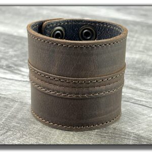 Anthology Gear Stylish Leather Cuff Bracelet Full Grain Wide Wristband For Men and Women (Unisex) Adjustable to 6" or 7 1/4" (Whiskey Brown, Small/Medium)