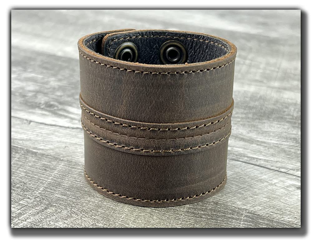 Anthology Gear Stylish Leather Cuff Bracelet Full Grain Wide Wristband For Men and Women (Unisex) Adjustable to 6" or 7 1/4" (Whiskey Brown, Small/Medium)