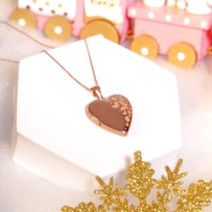 PicturesOnGold.com Personalized Rose Gold Butterflies Heart Photo Locket Necklace for Women - 3/4 inch x 3/4 inch, Rose Gold, Locket Only