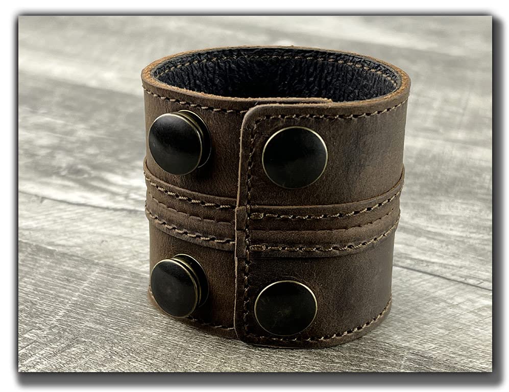 Anthology Gear Stylish Leather Cuff Bracelet Full Grain Wide Wristband For Men and Women (Unisex) Adjustable to 6" or 7 1/4" (Whiskey Brown, Small/Medium)