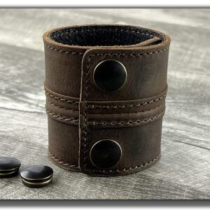 Anthology Gear Stylish Leather Cuff Bracelet Full Grain Wide Wristband For Men and Women (Unisex) Adjustable to 6" or 7 1/4" (Whiskey Brown, Small/Medium)