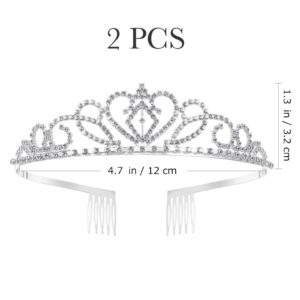 FRCOLOR Heart Shaped Tiaras Silver Crystal Tiara Crown Headband Princess Crown with Combs Tiara for Bridal Wedding Bridesmaid Pageant Birthday Party 2 Pack