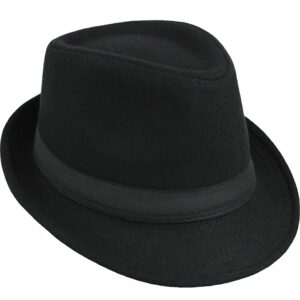 Mens Classic Plaid Manhattan Structured Gangster Trilby Fedora Hat Cuban Style Derby Hat Jazz Cap (Size M-L/7 1/4) Black