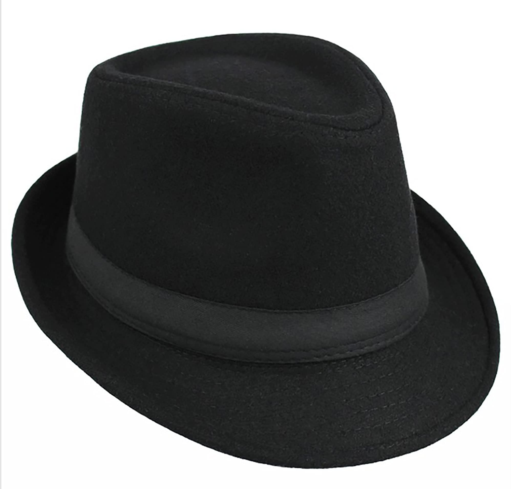 Mens Classic Plaid Manhattan Structured Gangster Trilby Fedora Hat Cuban Style Derby Hat Jazz Cap (Size M-L/7 1/4) Black