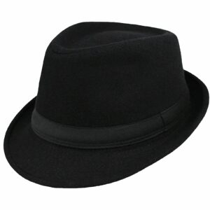 mens classic plaid manhattan structured gangster trilby fedora hat cuban style derby hat jazz cap (size m-l/7 1/4) black