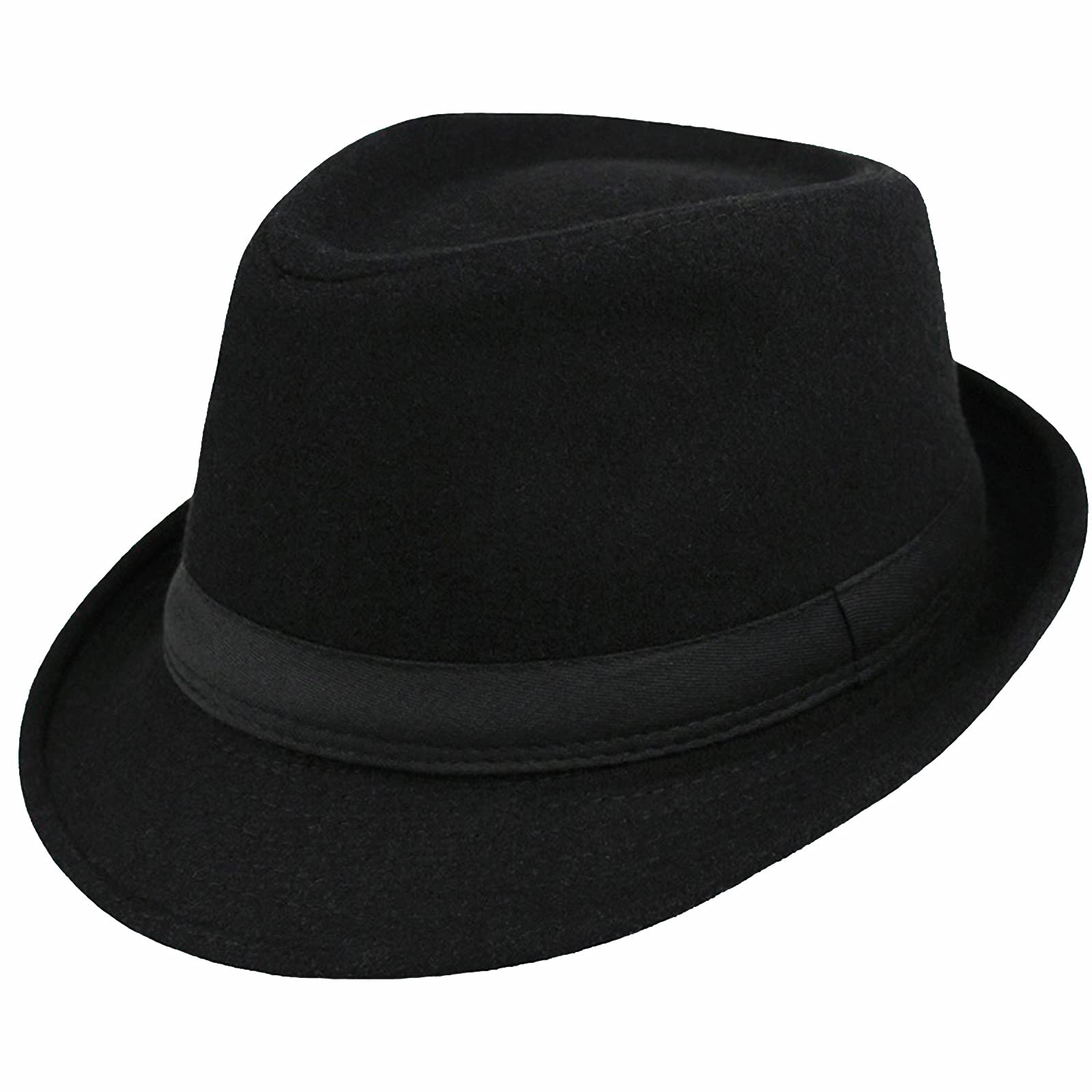 Mens Classic Plaid Manhattan Structured Gangster Trilby Fedora Hat Cuban Style Derby Hat Jazz Cap (Size M-L/7 1/4) Black