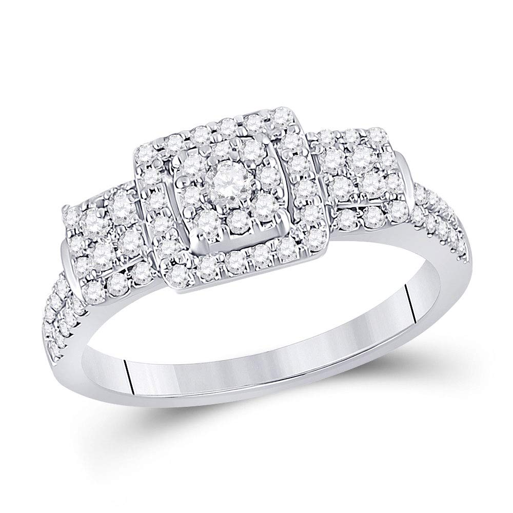 Dazzlingrock Collection 10kt White Gold Round Diamond Square Bridal Wedding Engagement Ring 1/2 Cttw