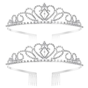 frcolor heart shaped tiaras silver crystal tiara crown headband princess crown with combs tiara for bridal wedding bridesmaid pageant birthday party 2 pack