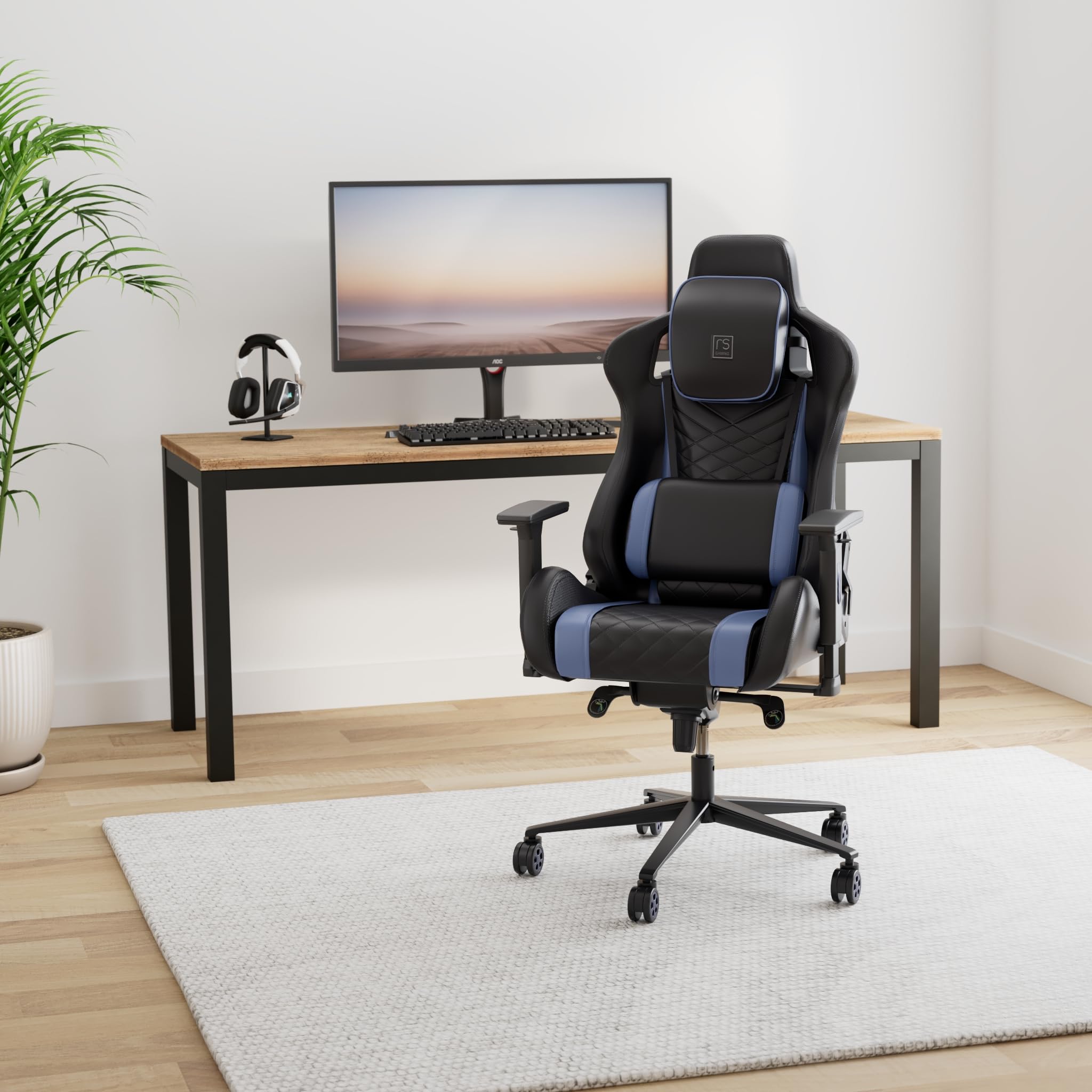 RS Gaming™ Davanti Vegan Leather High-Back Gaming Office Chair, Black/Blue, BIFMA Compliant