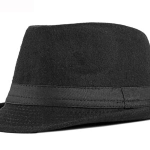 Mens Classic Plaid Manhattan Structured Gangster Trilby Fedora Hat Cuban Style Derby Hat Jazz Cap (Size M-L/7 1/4) Black