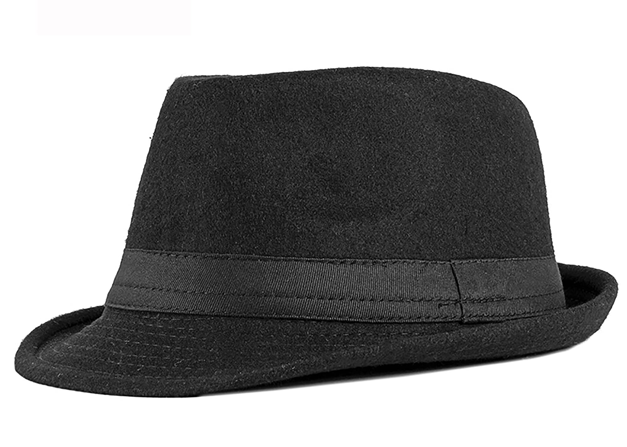 Mens Classic Plaid Manhattan Structured Gangster Trilby Fedora Hat Cuban Style Derby Hat Jazz Cap (Size M-L/7 1/4) Black