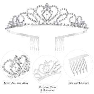 FRCOLOR Heart Shaped Tiaras Silver Crystal Tiara Crown Headband Princess Crown with Combs Tiara for Bridal Wedding Bridesmaid Pageant Birthday Party 2 Pack