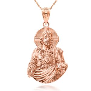 certified 14k rose gold sacred heart of jesus religious pendant necklace, 18"