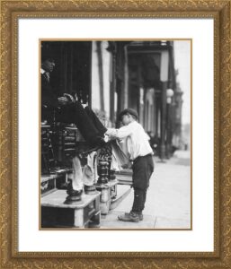 artdirect hine, lewis wickes 20x23 gold ornate framed art print with double matting titled: michael mero bootblack twelve years of age working one year of own volution