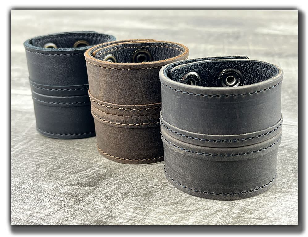 Anthology Gear Stylish Leather Cuff Bracelet Full Grain Wide Wristband For Men and Women (Unisex) Adjustable to 6" or 7 1/4" (Whiskey Brown, Small/Medium)