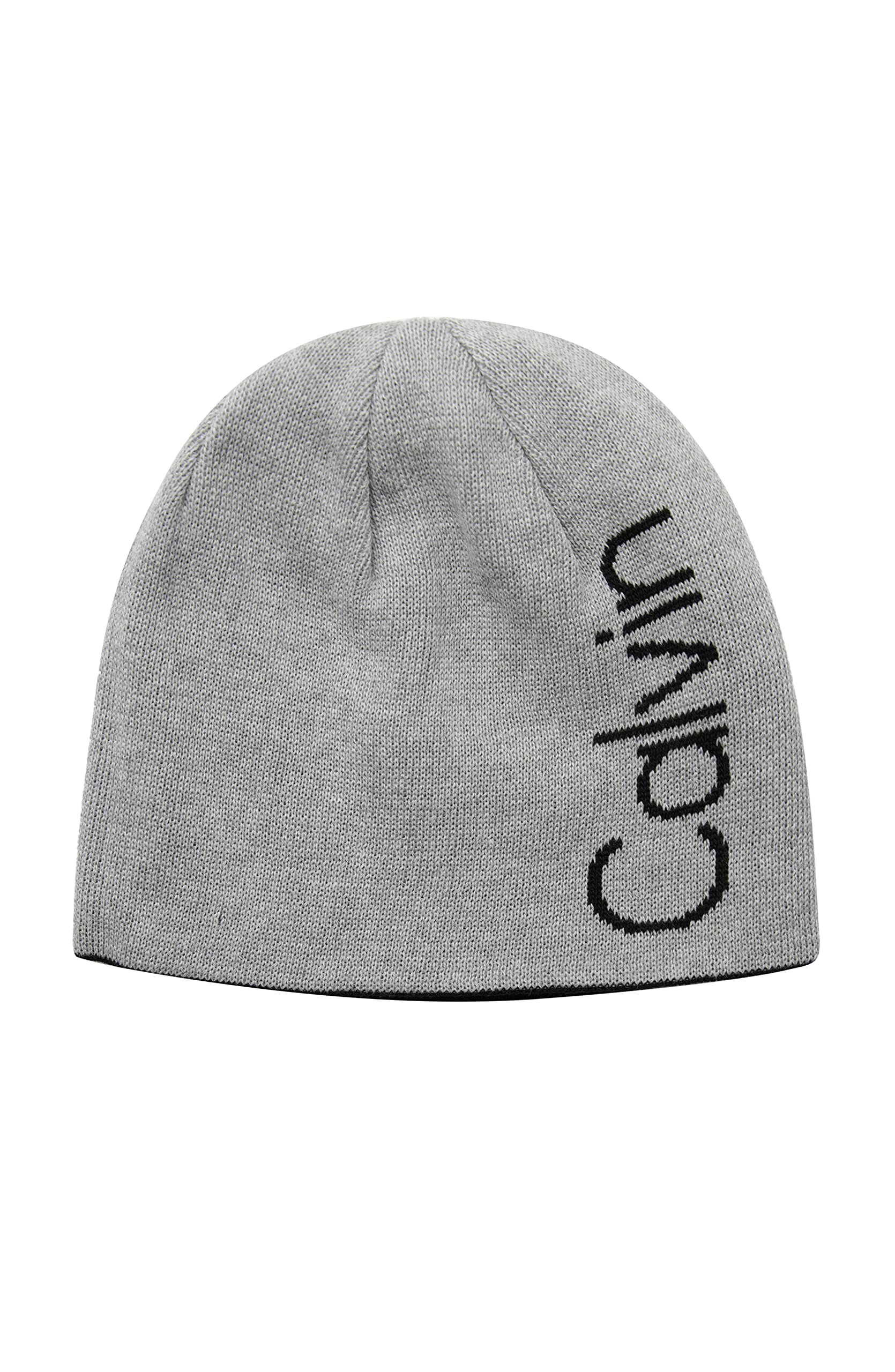 Calvin Klein Men's Reversible Beanie, Black and Grey Logo, One Size