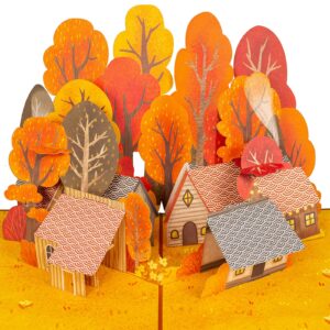 paper love 3d fall foliage pop up card, for autumn, thanksgiving, halloween, thank you, thinking of you or just because - 5" x 7" includes envelope and removable note tag