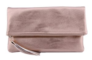 solene large foldover wristlet clutch crossbody bag with chain strap -lp048(1-rose gold-lp)