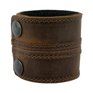 anthology gear stylish leather cuff bracelet full grain wide wristband for men and women (unisex) adjustable to 6" or 7 1/4" (whiskey brown, small/medium)