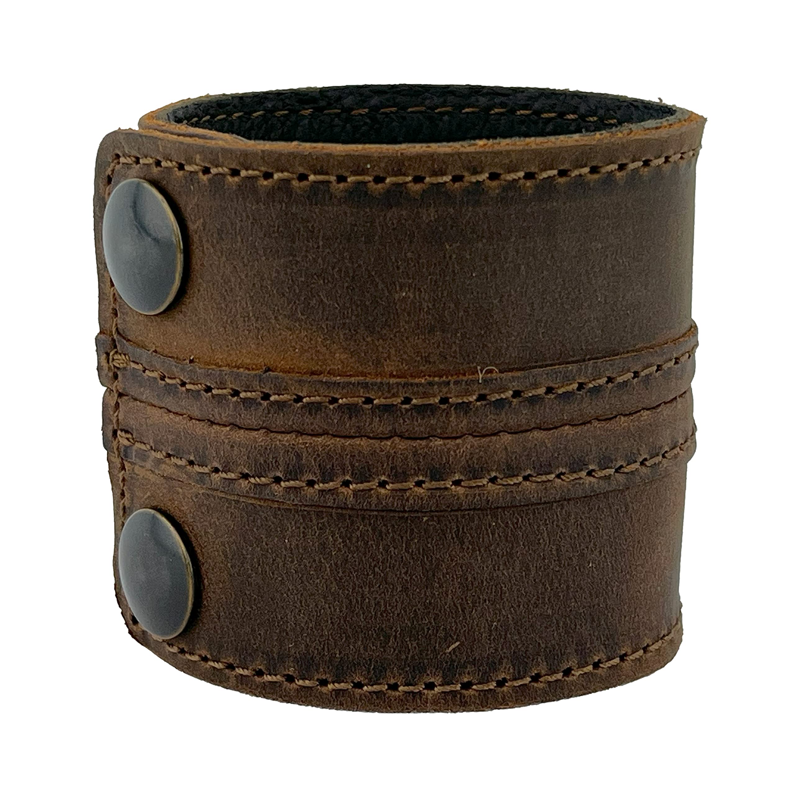 Anthology Gear Stylish Leather Cuff Bracelet Full Grain Wide Wristband For Men and Women (Unisex) Adjustable to 6" or 7 1/4" (Whiskey Brown, Small/Medium)