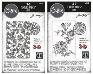 tim holtz sizzix 3-d texture fades mini roses and mini botanical, bundle of 2 embossing folders (665631 665632)