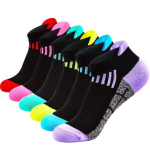 j.wmeet womens ankle athletic socks low cut cushioned breathable running performance sport tab cotton socks 6 pack (black)