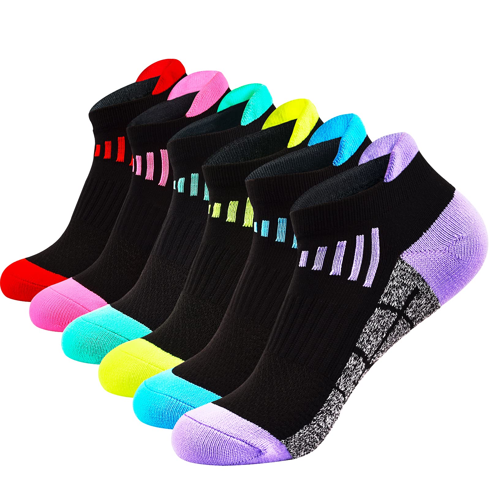 J.WMEET Womens Ankle Athletic Socks Low Cut Cushioned Breathable Running Performance Sport Tab Cotton Socks 6 Pack (Black)