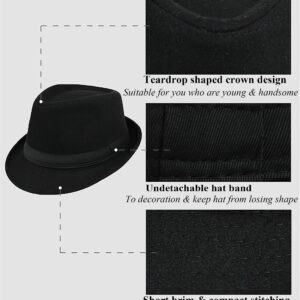 Mens Classic Plaid Manhattan Structured Gangster Trilby Fedora Hat Cuban Style Derby Hat Jazz Cap (Size M-L/7 1/4) Black