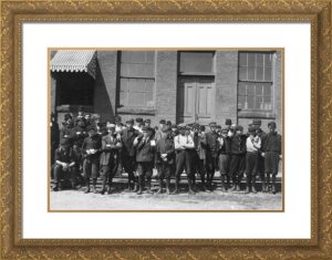 artdirect hine, lewis wickes 24x19 gold ornate framed art print with double matting titled: group in front of indian orchard mfg co