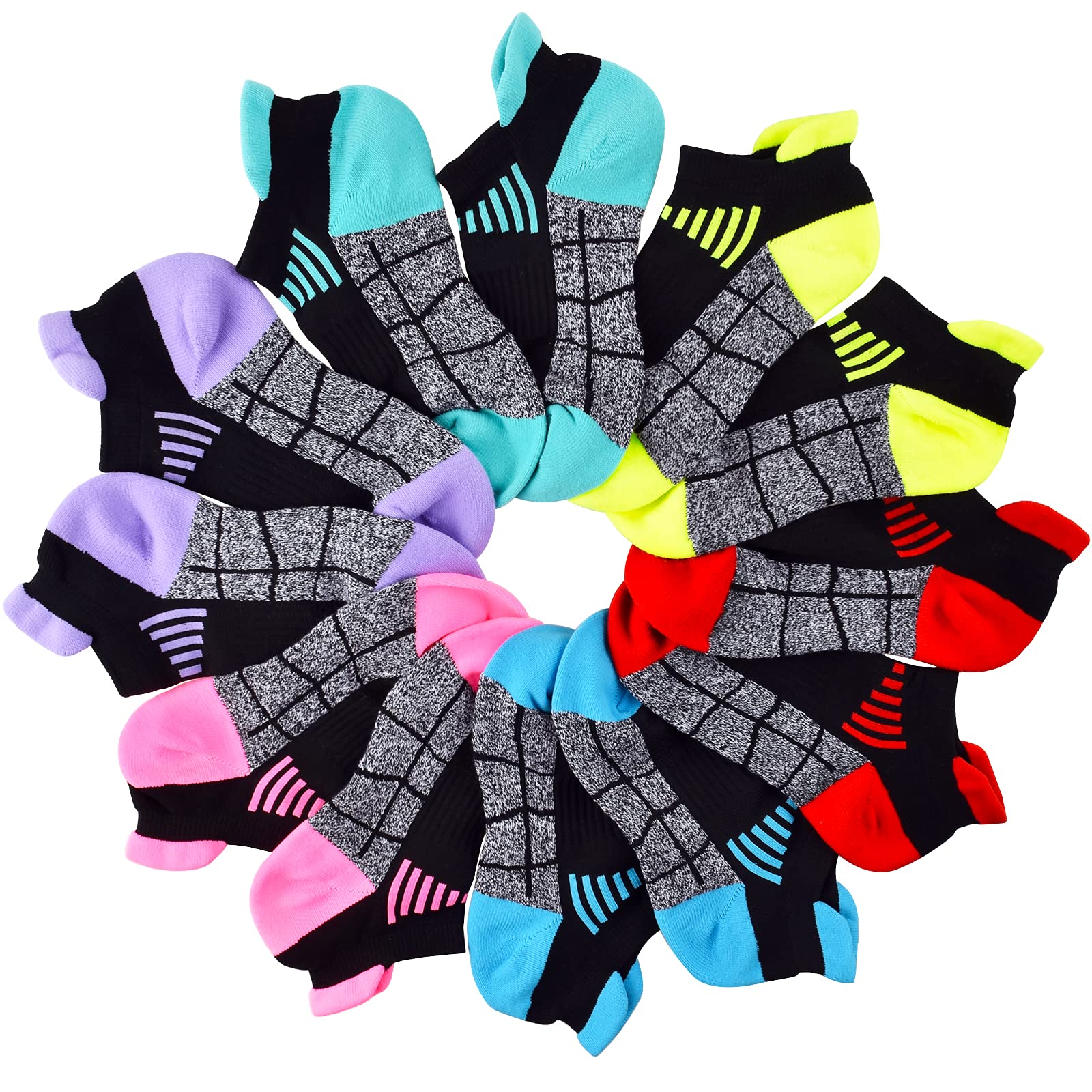 J.WMEET Womens Ankle Athletic Socks Low Cut Cushioned Breathable Running Performance Sport Tab Cotton Socks 6 Pack (Black)