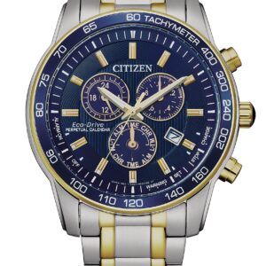 Citizen Men's Eco-Drive Sport Luxury Chronograph Watch in Two-tone Stainless Steel, blue dial (Model: BL5517-55L)