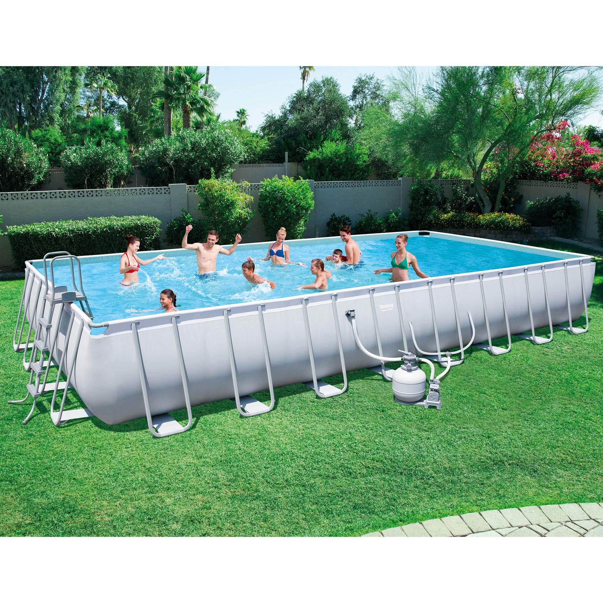 Bestway 56625E 31ft x 16ft x 52in Steel Frame Above Ground Swimming Pool Set with 2000 GPH Sand Filter Pump, Pool Cover, Ladder, and Solution Blend