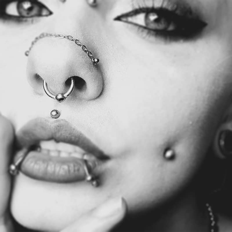 PunkTracker 20G Nose Rings 2mm 2.5mm 3mm CZ Nose Studs with Chain Surgical Steel Nose Piercing Jewelry Nose Ring Studs