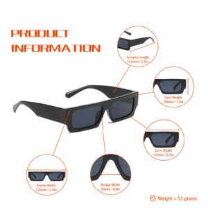 TruFabV Vintage Rectangle Sunglasses for Men Women 90s Retro Fashion Glasses Square Shades (Black)