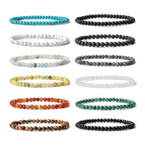 ximeo 12pcs 4mm mini semi precious gemstone energy bracelets - tiny round beads stretch bracelet natural stone healing crystal statement bracelet for men women unisex