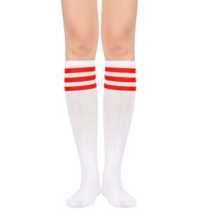 american trends knee high socks thigh high socks baseball stockings striped casual socks for women 1 pack white red one size