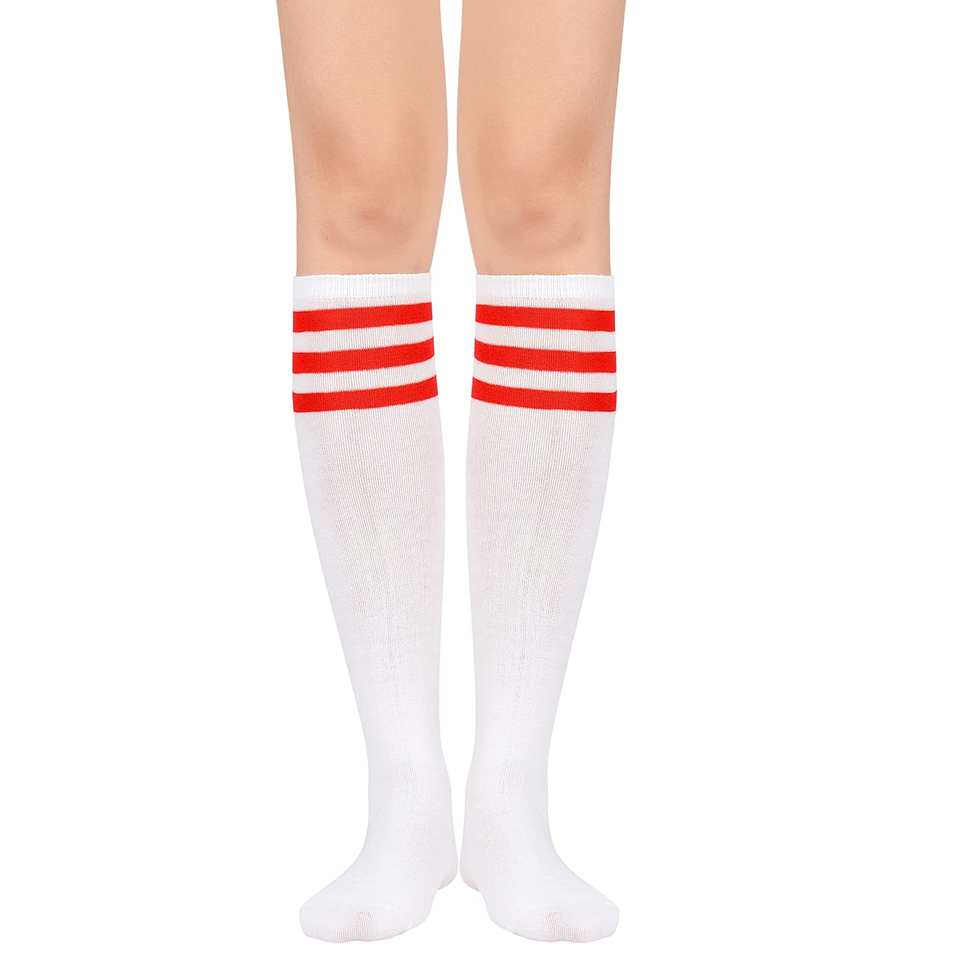 American Trends Knee High Socks Thigh High Socks Baseball Stockings Striped Casual Socks for Women 1 Pack White Red One Size