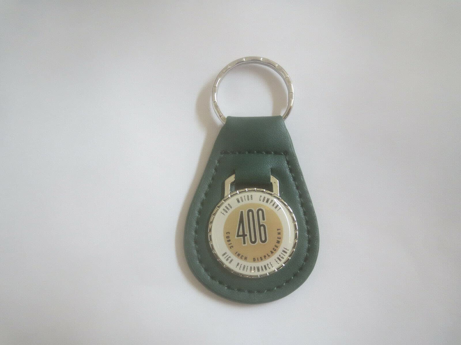 1962 1963 1964 GALAXIE 406 HIGH PERFORMANCE ENGINE LOGO LEATHER KEYCHAIN - TEAL