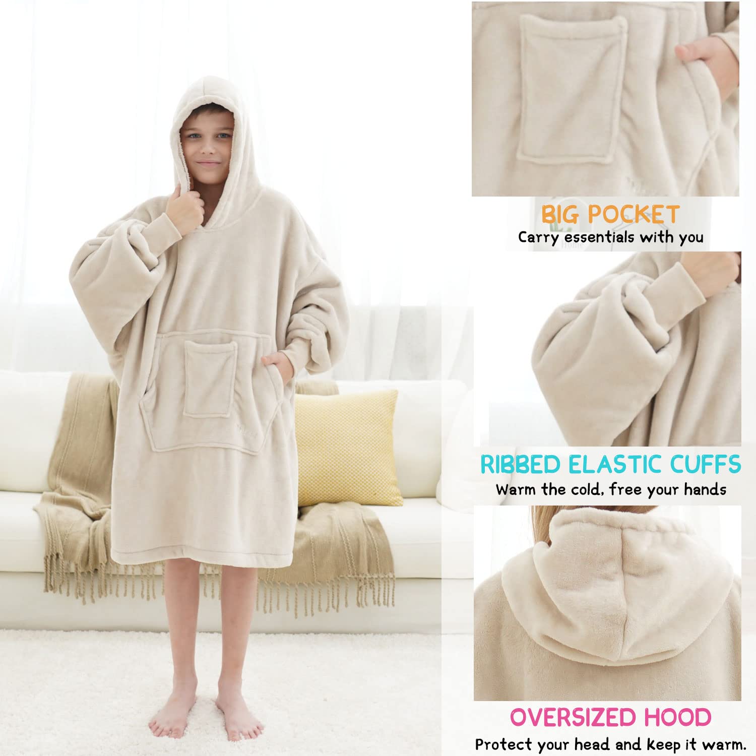 REDESS Blanket Hoodie Sweatshirt, Wearable Blanket Oversized Sherpa with Sleeves and Giant Pocket, Cozy Hoodie for Adult Kids