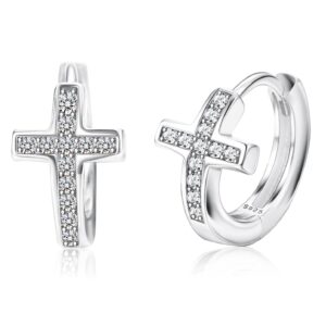 milacolato 925 sterling silver cross hoop earrings: small huggie earring for women men tiny cubic zirconia hypoallergenic cartilage cross earrings dainty 18k gold plated jewelry gifts