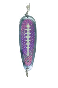 kokopros kokanee finished salmon hyper glow teardrop fishing flasher, 5-1/2 length, chrome, pink skeleton