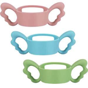 3 pieces baby silicone bottle handles natural baby bottle handle wide neck baby feeding handle easy carry handle lightweight bottle handle small hand gripping for baby shower (pink, green, blue)