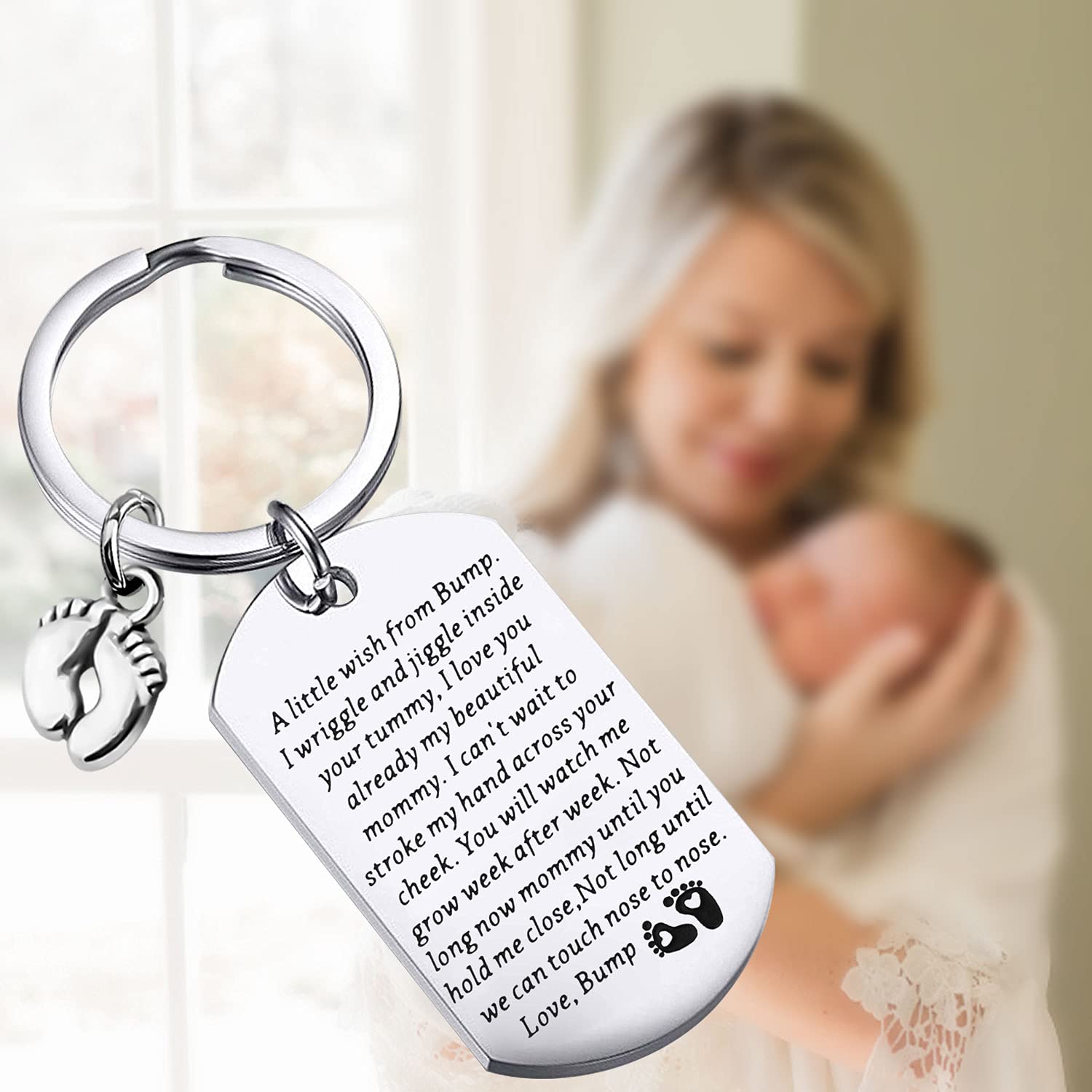 WSNANG Mommy To Be Keychain Gift A Little Wish From Bump Pregnancy Baby Announcement Gifts New Mom Jewelry (A Little Wish Bump DT)