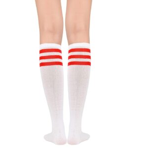 American Trends Knee High Socks Thigh High Socks Baseball Stockings Striped Casual Socks for Women 1 Pack White Red One Size